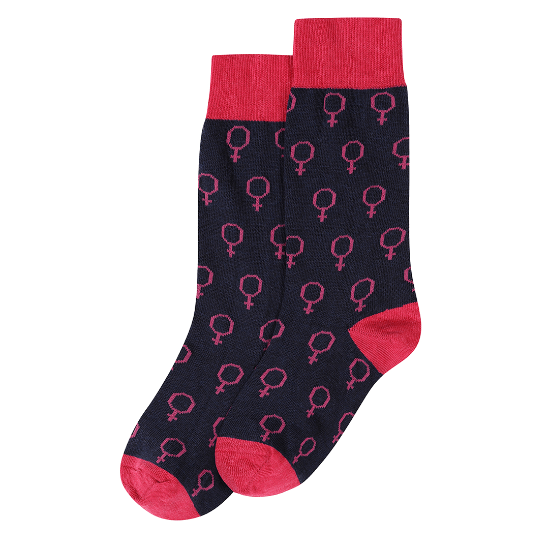 VENUS motif feminist socks in Navy & Charcoal – Black & Beech