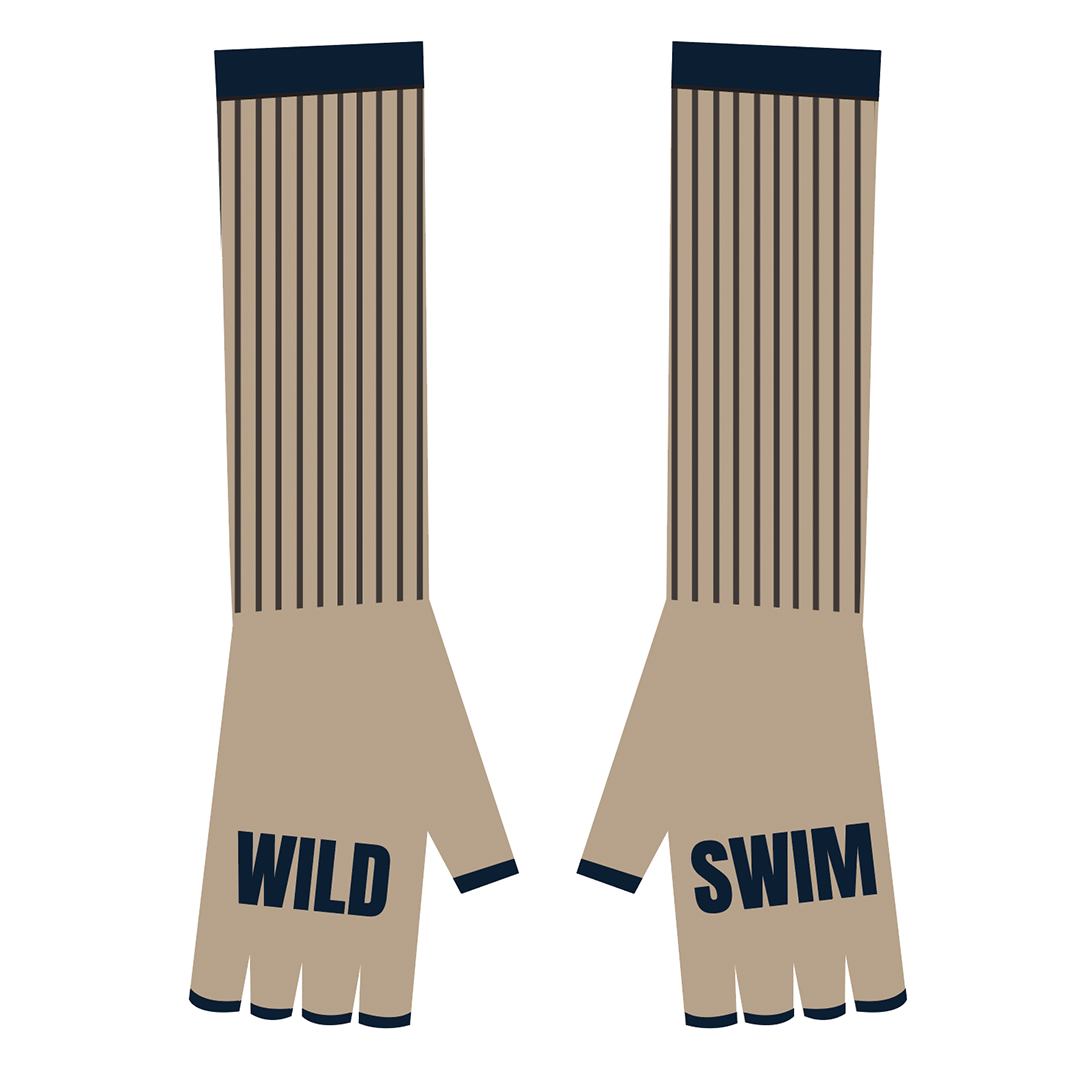 Wild Swim Fingerless Gloves in Clay & Indigo – Black & Beech